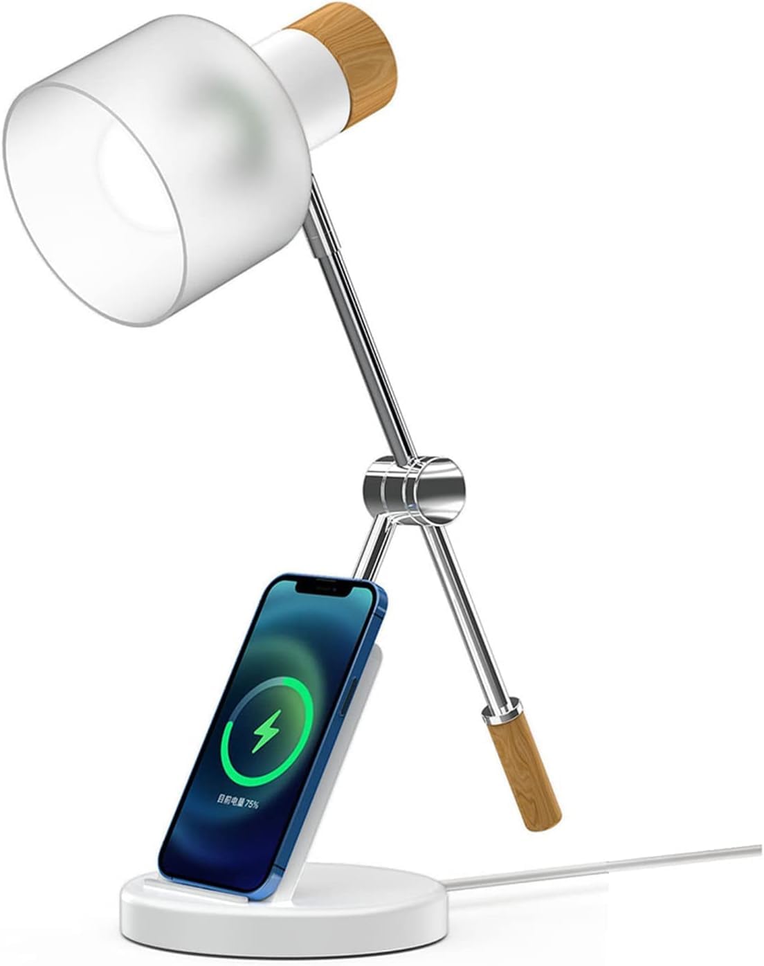 DAUH LED Desk Lamp, Desk Lights for Home Office, Desk Lamp with 15W Wireless Charger, 180° Adjustable Touch Lamp, Applicable to Bedroom Bedside Office Study, 7W, 6500k