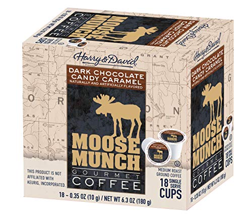 Moose Munch Single Serve Coffee by Harry & David, 4/18 ct boxes (72 Count) (Dark Chocolate Candy Caramel)