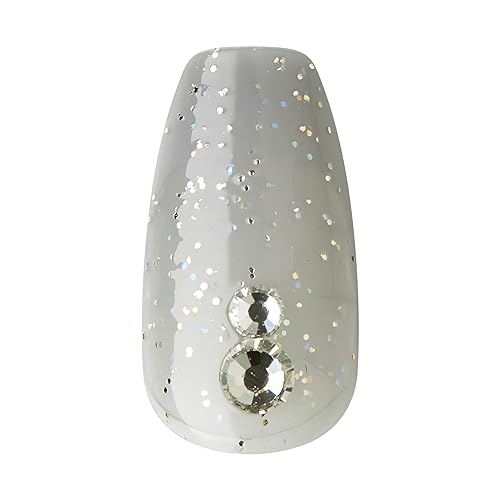 KISS imPRESS No Glue Mani Press On Nails, Premium, 'Legacy', Gray, Medium Size, Coffin Shape, Includes 30 Nails, Prep Pad, Instructions Sheet, 1 Manicure Stick, 1 Mini File