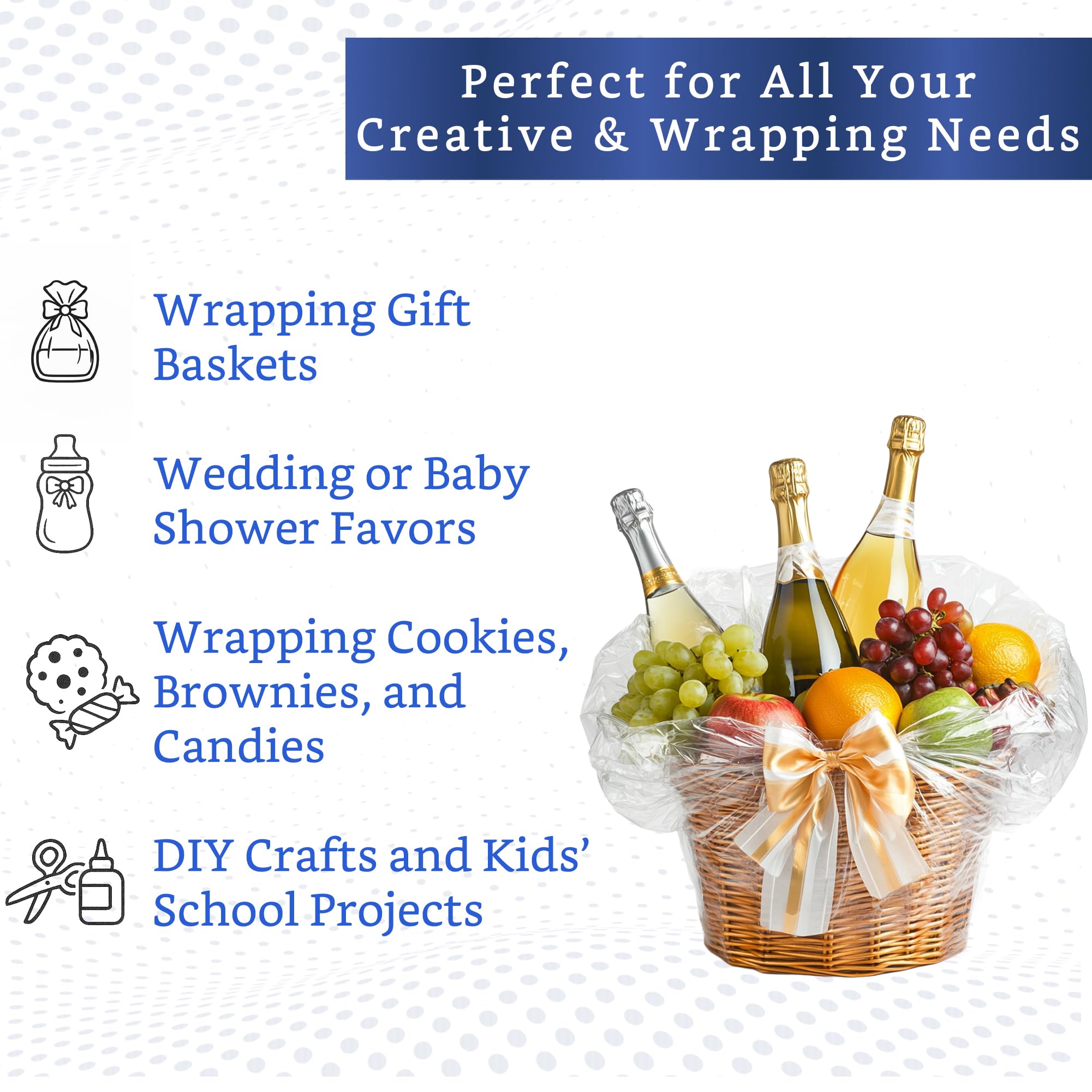 110 ft Clear Cellophane Wrap Roll (31.5 in x 110 ft) - Cellophane Wrap - Cellophane Roll - Clear Wrap Cellophane Bags - Clear Wrapping Paper to Wrap Gift Baskets - Gift Basket Wrap - Clear Gift Wrap for Baskets - Cello Wrap