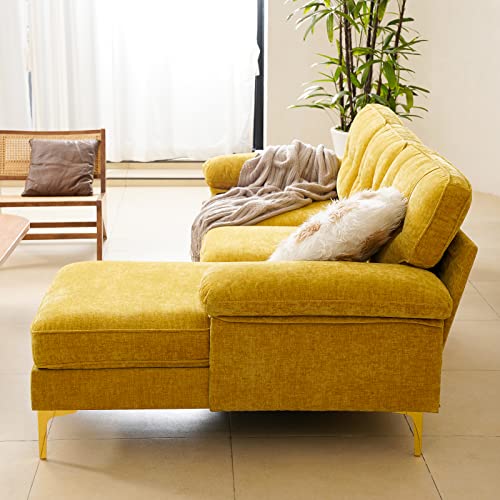 COOSLEEP Convertible Sectional Sofa Couch, 83" L-Shape Sofa Couch with Chaise Convertible,ChenilleFabric Upholstered for Living Room, Apartment, Office (Golden)