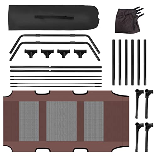 Heeyoo 48 Inches Extra Large Elevated Dog Bed with Canopy, Portable Indoor Outdoor Pet Cot with Removable Canopy Shade Tent for Dogs and Cats, Brown