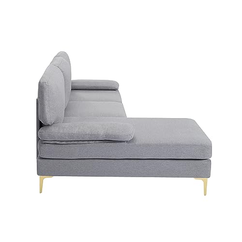 Goohome 79.5'' Linen L-Shaped Left-Hand Facing Sectional Sofa Metal Legs and 2 Detachable Armrest Pillows, Modern 3-Seater Fabric Couches for Living Room Apartment Small Space, A-Light Grey