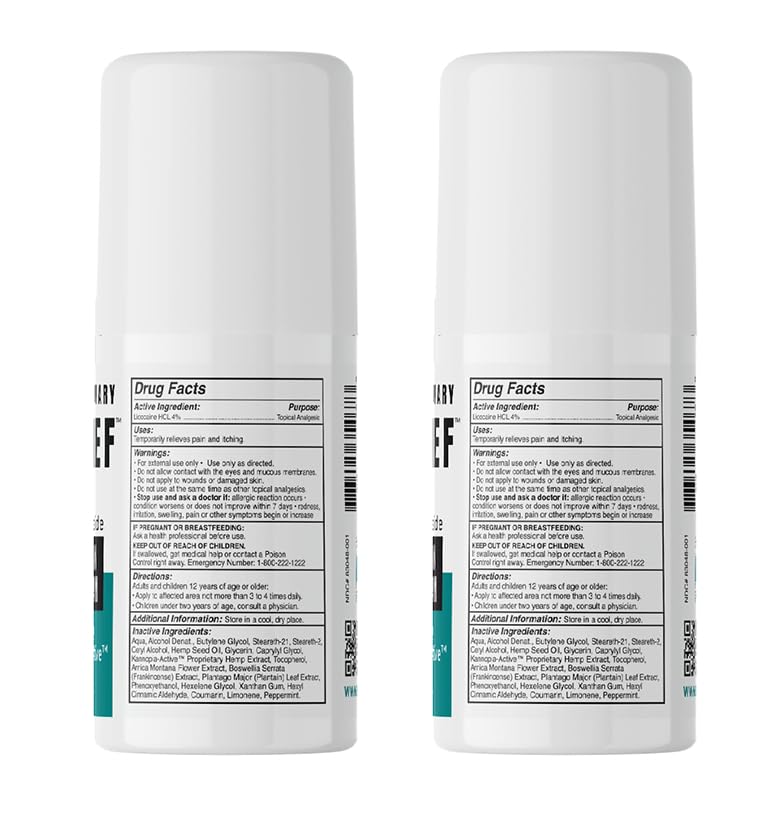 Instant Pain Relief Roll-On with 4% Lidocaine・230400mg Hemp Extract (=300mg KannopiaActive)・Post Surgery & Injury Support・Arnica・Doctor Recommended for Nerve・Joint・Sciatic Health・Free Sample* (2Pack)