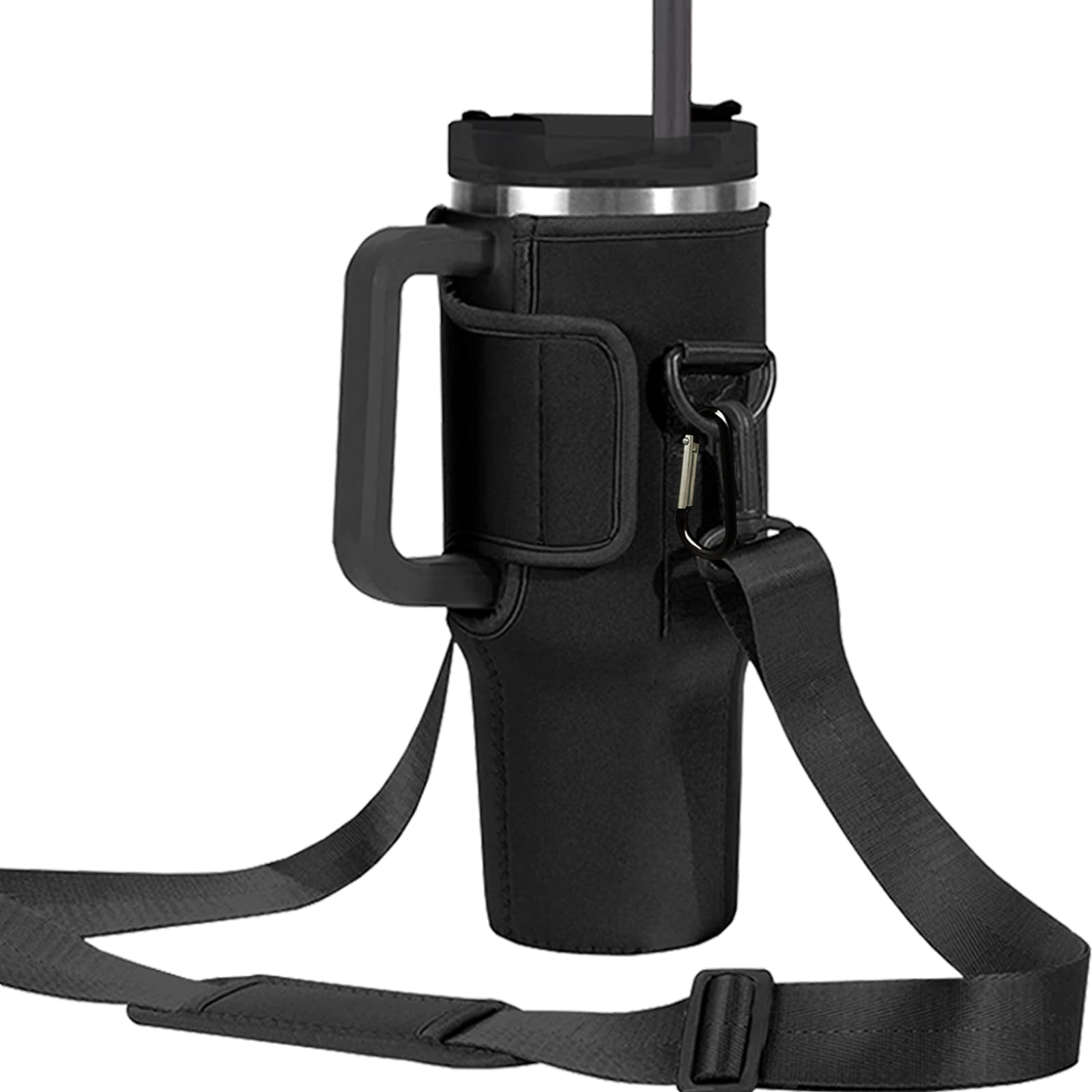 Mefaster Stanley Cup Accessories Set Includs 1 Pcs Carrier Bag for Stanley 40oz Tumbler with Adjustable Shoulder Strap for Hiking Travelling Camping(Black)