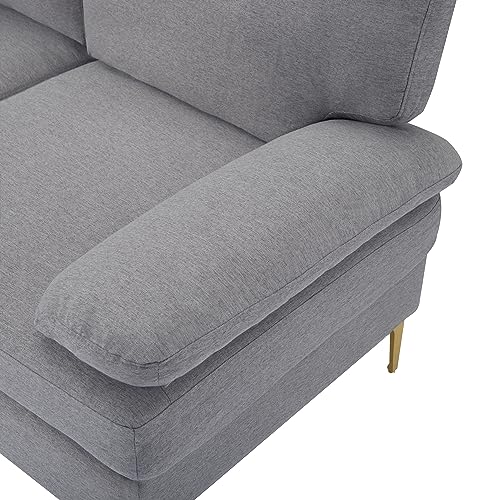 Goohome 79.5'' Linen L-Shaped Left-Hand Facing Sectional Sofa Metal Legs and 2 Detachable Armrest Pillows, Modern 3-Seater Fabric Couches for Living Room Apartment Small Space, A-Light Grey
