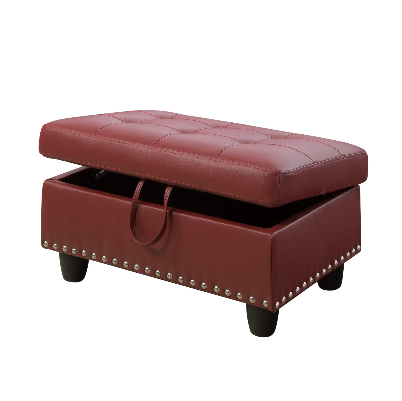 EZLUX Red Faux Synthetic Leather Left Chaise Sectional Sofa Couch Set with Storage Ottoman and Cup Holder for Living Room, Onesize