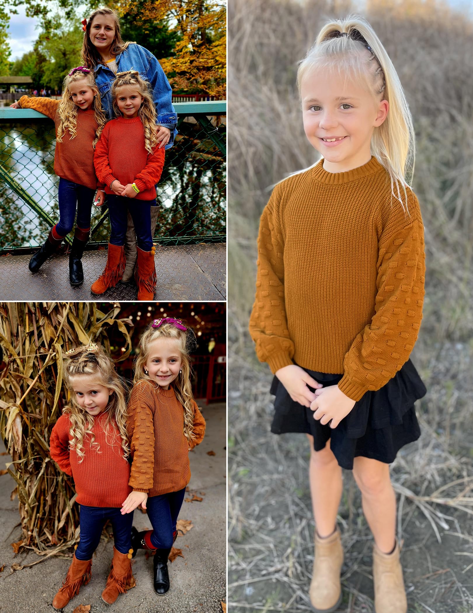 Arshiner Kids Girls Slouchy Chunky Sweater Drop Shoulder Puff Long Sleeve Pullovers Ribbed Loose Outwear Brown 11-12 Years