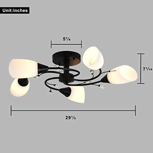 Semi Flush Mount Ceiling Light Fixture - FINXIN FXCL22 Modern Black Painting Pendant Light for Bedroom,Hallway,Kitchen and Dining Room (Black)