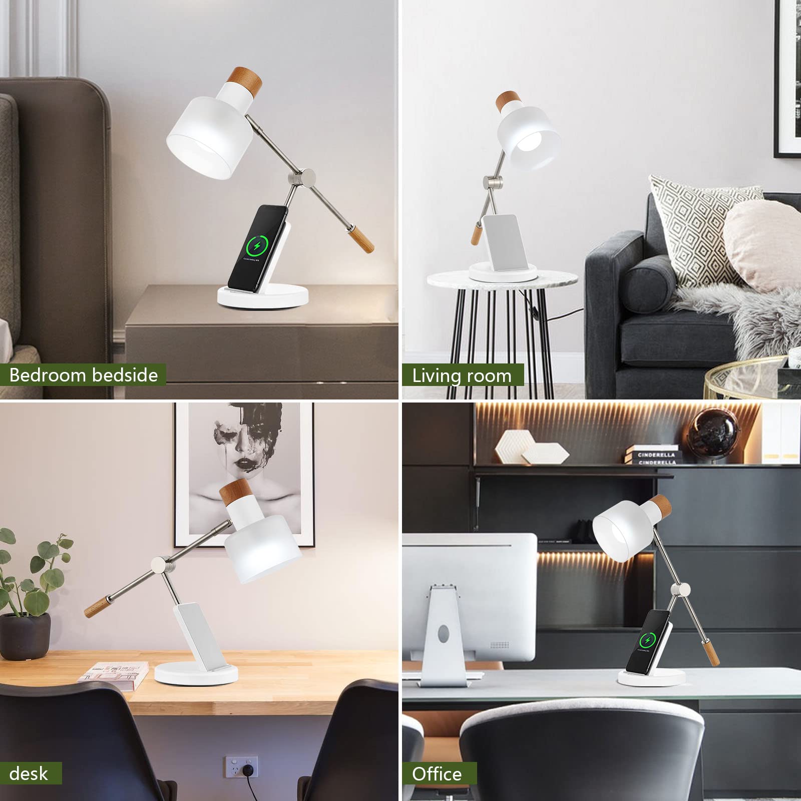 DAUH LED Desk Lamp, Desk Lights for Home Office, Desk Lamp with 15W Wireless Charger, 180° Adjustable Touch Lamp, Applicable to Bedroom Bedside Office Study, 7W, 6500k