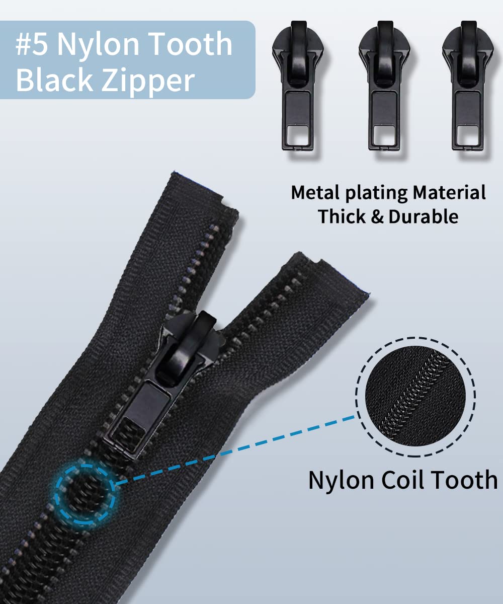 Zipper Repair Kit (52 Pcs), Universal #5 Zipper Replacement Slider Kit, Zipper Pull Replacement, Zipper Fix Repair Kit for Jackets, Coats, Boot, Backpack, Hoodie, Metal, Plastic & Nylon Coil Zippers