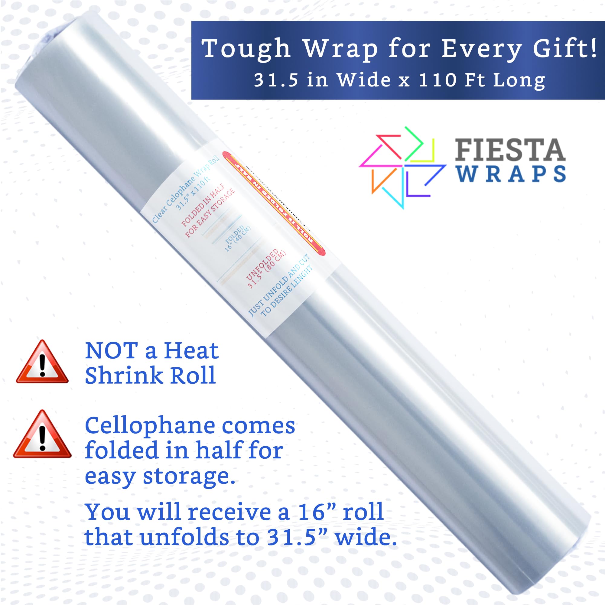 110 ft Clear Cellophane Wrap Roll (31.5 in x 110 ft) - Cellophane Wrap - Cellophane Roll - Clear Wrap Cellophane Bags - Clear Wrapping Paper to Wrap Gift Baskets - Gift Basket Wrap - Clear Gift Wrap for Baskets - Cello Wrap