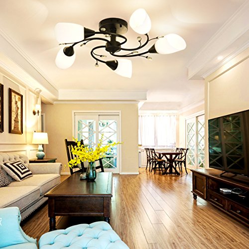 Semi Flush Mount Ceiling Light Fixture - FINXIN FXCL22 Modern Black Painting Pendant Light for Bedroom,Hallway,Kitchen and Dining Room (Black)