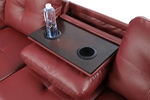 EZLUX Red Faux Synthetic Leather Left Chaise Sectional Sofa Couch Set with Storage Ottoman and Cup Holder for Living Room, Onesize