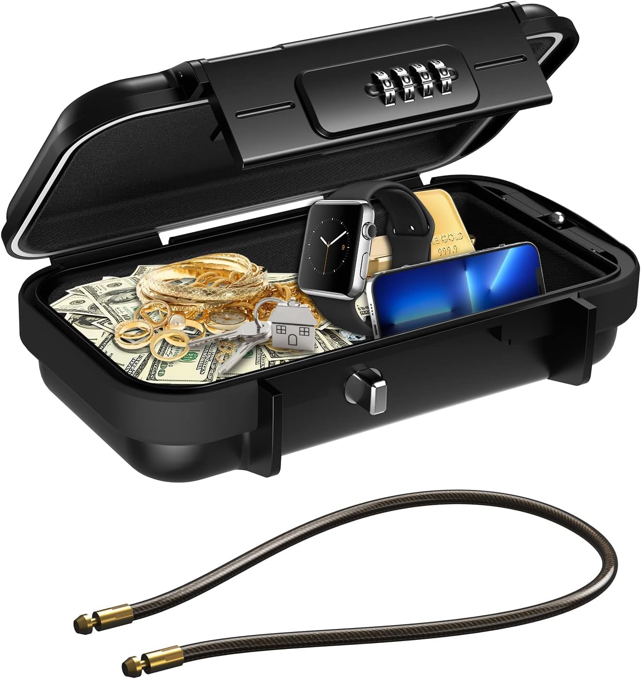 AMIR Portable Safe Box, Combination Security Case LockBox with Code, Waterproof Anti-Theft Mini Travel Safe Box with Removable Chain, Portable Lock Box for Home,Office