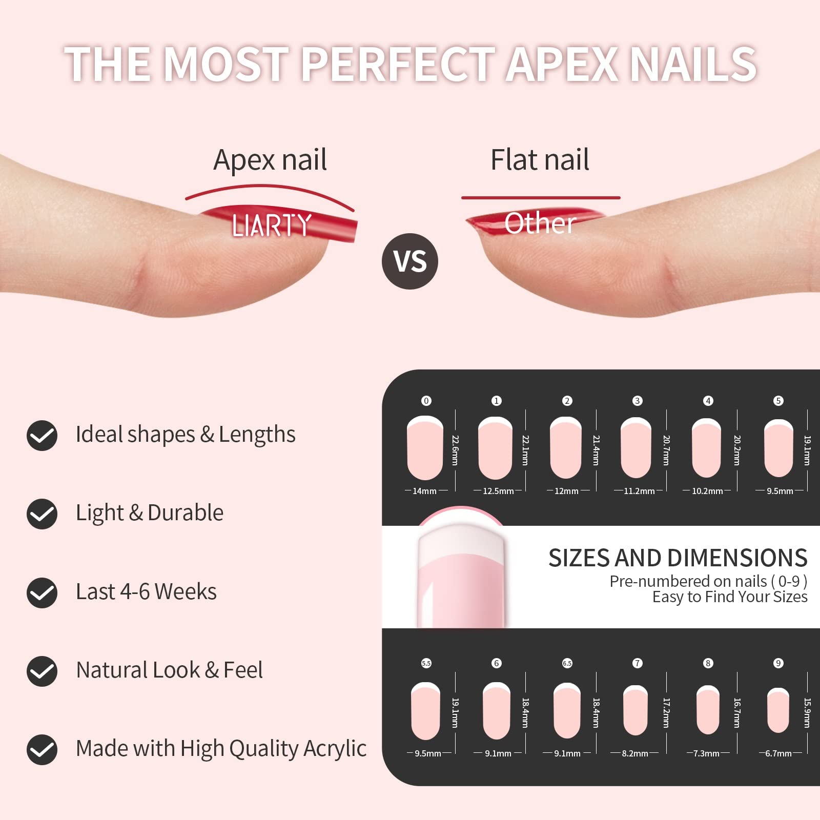 LIARTY 480 Pcs French Press On Nails Medium, French Tip False Nails Manicure, 12 Size Acrylic Full Cover Artificial Fake Nails, Natural