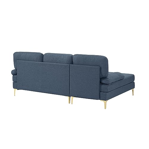 Goohome 79.5'' Linen L-Shaped Left-Hand Facing Sectional Sofa Metal Legs and 2 Detachable Armrest Pillows, Modern 3-Seater Fabric Couches for Living Room Apartment Small Space, A-Dark Blue