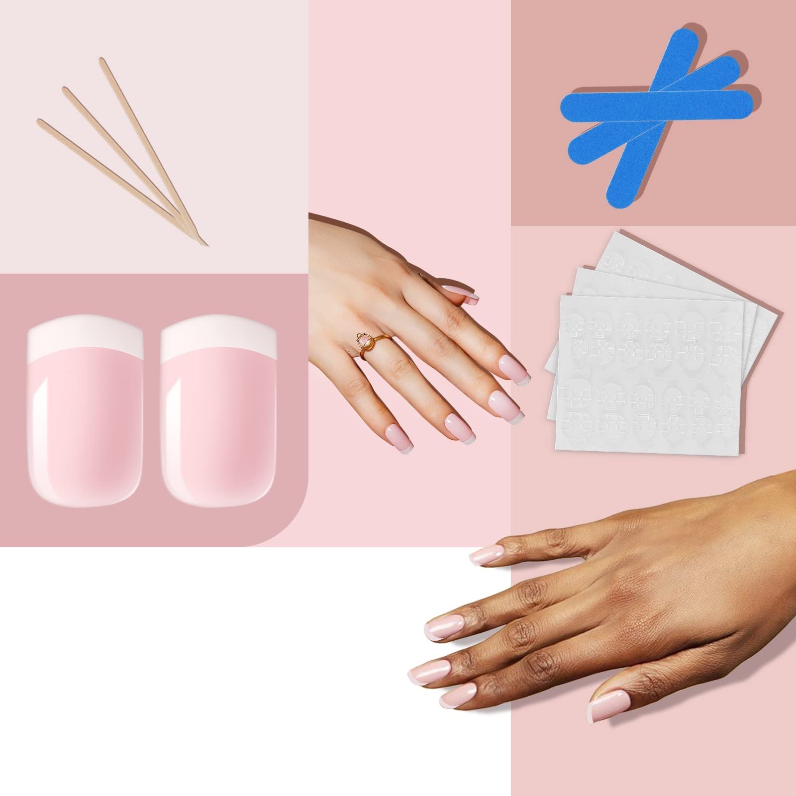 LIARTY 480 Pcs French Press On Nails Medium, French Tip False Nails Manicure, 12 Size Acrylic Full Cover Artificial Fake Nails, Natural