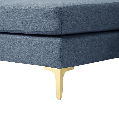 Goohome 79.5'' Linen L-Shaped Left-Hand Facing Sectional Sofa Metal Legs and 2 Detachable Armrest Pillows, Modern 3-Seater Fabric Couches for Living Room Apartment Small Space, A-Dark Blue