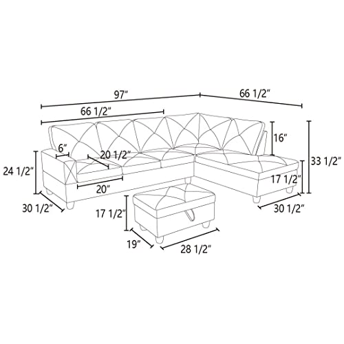 SOCOUCH Corduroy Fabric Sectional Corner Sofa, L-Shape Couch with Storage Ottoman, Living Room Furniture Sets Design for Large Space Dorm Apartment Office, Right Chaise, Brown