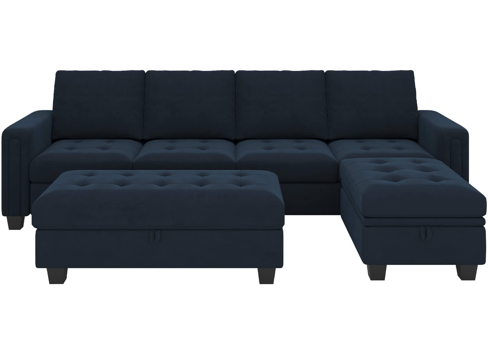 Belffin Velvet Convertible 4-Seat Sectional Sofa with Reversible Chaise L Shaped Sofa Couch Furniture Sets Sectional Couch with Storage Ottoman Blue