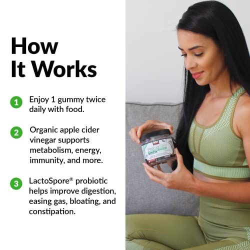 ProbioSlim Apple Cider Vinegar Gummies with Organic Apple Cider Vinegar and LactoSpore Probiotics and Prebiotics to Support Digestion, Metabolism, and Immune Health, 120 Count (Pack of 1)