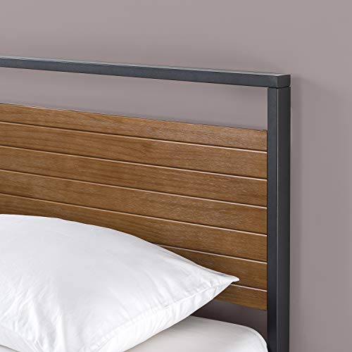 ZINUS 12 Inch Cooling Copper Adaptive Pocket Spring Hybrid Mattress, Queen & Suzanne 37 Inch Metal and Wood Platform Bed Frame/No Box Spring Needed, Chestnut Brown, Queen