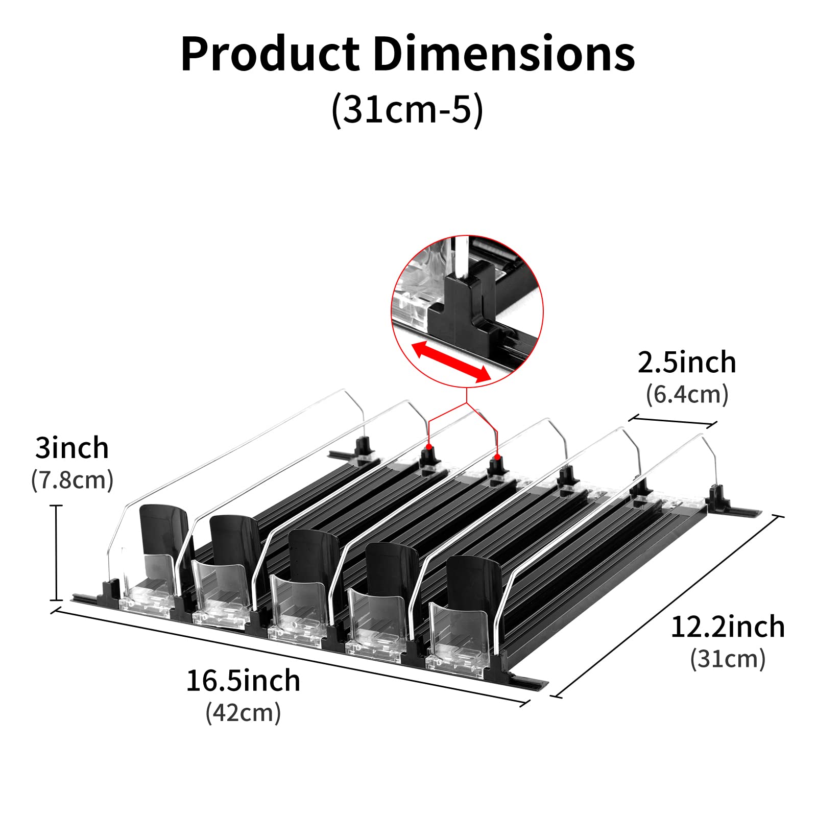 Drink Organizer for Fridge, Self-Pushing Soda Can Dispensers, Width Adjustable, 12oz 16oz 20oz Refrigerator Drink Organizer for Fridge-Holds up to 20 Cans (5 Row,12.2 Inch)