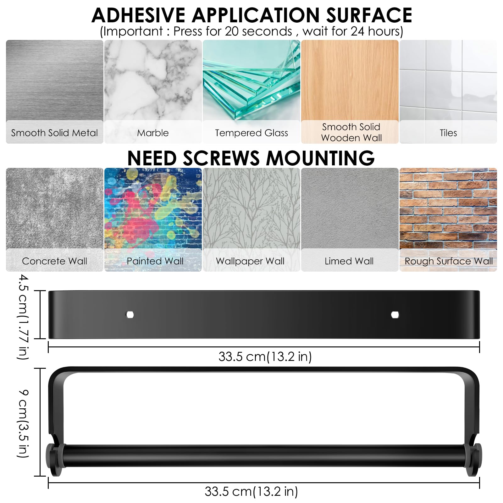 QZNA Self Adhesive & Wall Mount Paper Towel Holder & Dispenser,Kitchen Tissue Towel Holder Stand Under Cabinet-Black