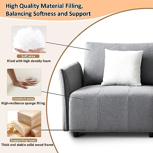 Eafurn 120" Teddy Fleece Curved Chaise Lounge,Free Combination Modular Sectional Set,3 Seater Button Tufted Comfy Sofa & Couches for Living Room Bedroom Apartment with 3 Pillows, Gray