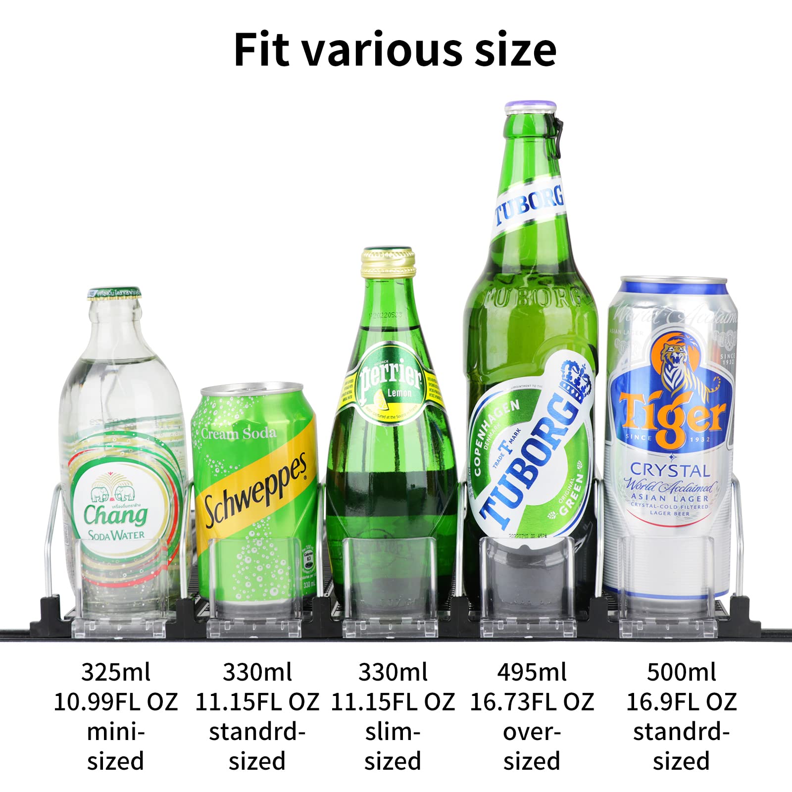 Drink Organizer for Fridge, Self-Pushing Soda Can Dispensers, Width Adjustable, 12oz 16oz 20oz Refrigerator Drink Organizer for Fridge-Holds up to 20 Cans (5 Row,12.2 Inch)
