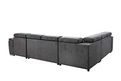 FANYE Oversized U-Shaped Sleeper Sectional Sofabed Sofa W/Pull Out Couch Bed & Wide Storage Chaise,7 Seaters Convertible Sofa&Couch with Adjustable Headrests for Home Apartment Living Room