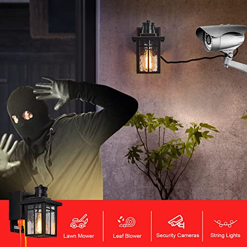 Myhaptim Porch Lights with GFCI Outlet,Dusk to Dawn Motion Sensor Outdoor Lights,3 Lighting Modes Black Front Door Lights,Waterproof Outside Wall sconces for House Patio Garage