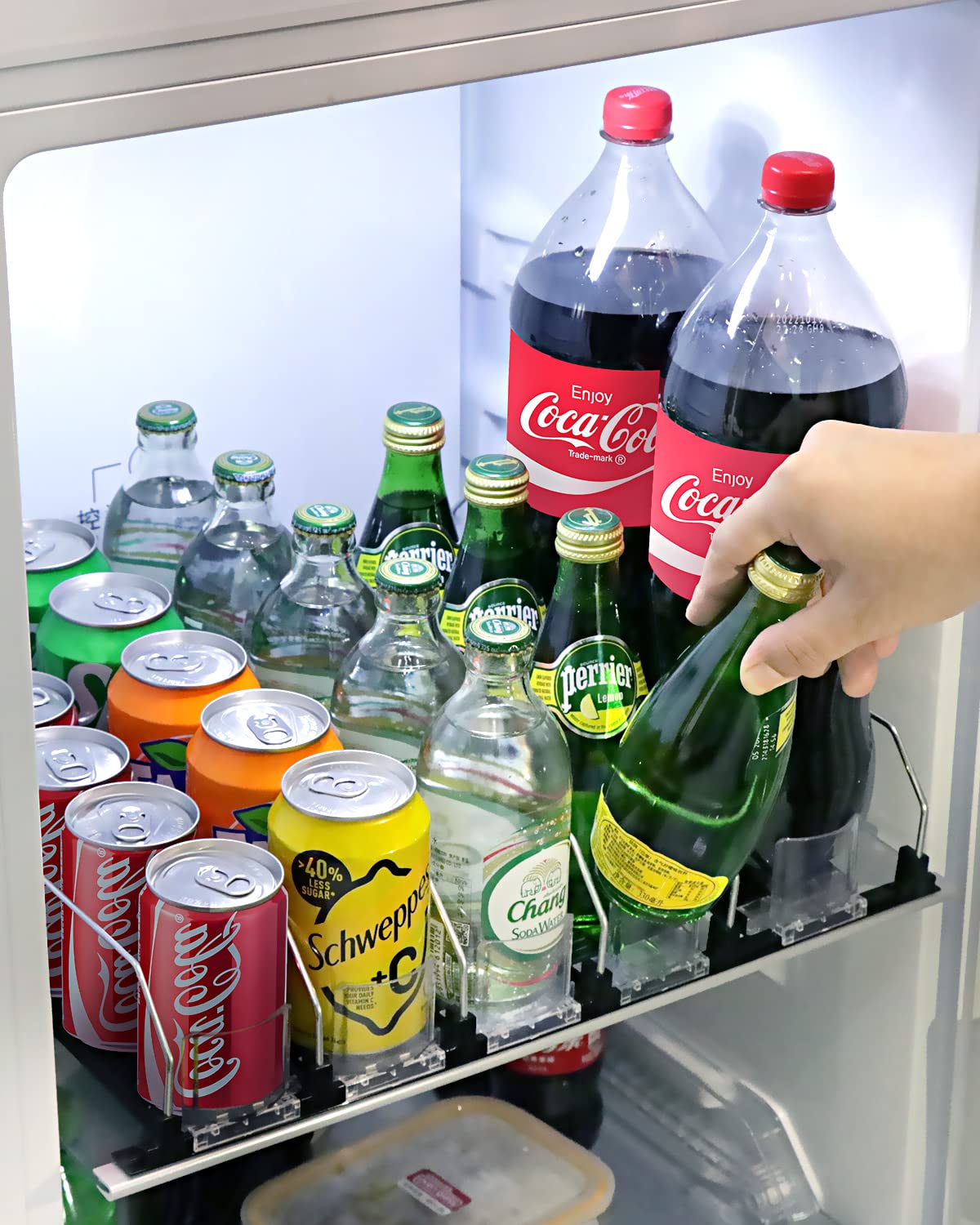 Drink Organizer for Fridge, Self-Pushing Soda Can Dispensers, Width Adjustable, 12oz 16oz 20oz Refrigerator Drink Organizer for Fridge-Holds up to 20 Cans (5 Row,12.2 Inch)
