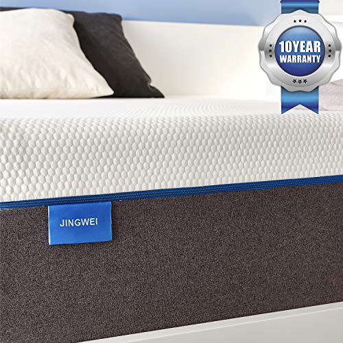 JINGWEI Queen Mattress 10 Inches Cooling-Gel Memory Foam Mattress Bed in a Box, Certified Foam, Pressure Relief Supportive, Medium Firm Queen Size Mattress, 60X 80 X 10inches