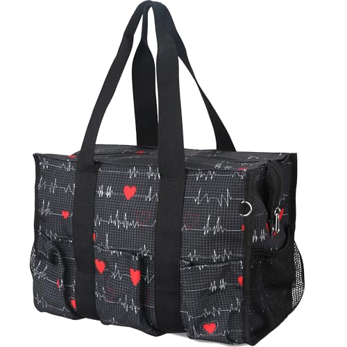HoogaLife Nursing Waterproof Lightweight Tote Bag Large Shoulder Portable Bag for Nurse, Gym, Travel, Shopping, Beach (Black/L)