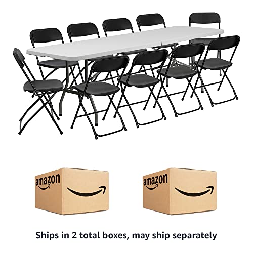 Flash Furniture 8' Bi-Fold Granite White Plastic Event/Training Folding Table Set with 10 Folding Chairs