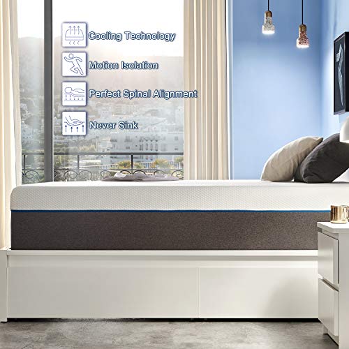 JINGWEI Queen Mattress 10 Inches Cooling-Gel Memory Foam Mattress Bed in a Box, Certified Foam, Pressure Relief Supportive, Medium Firm Queen Size Mattress, 60X 80 X 10inches