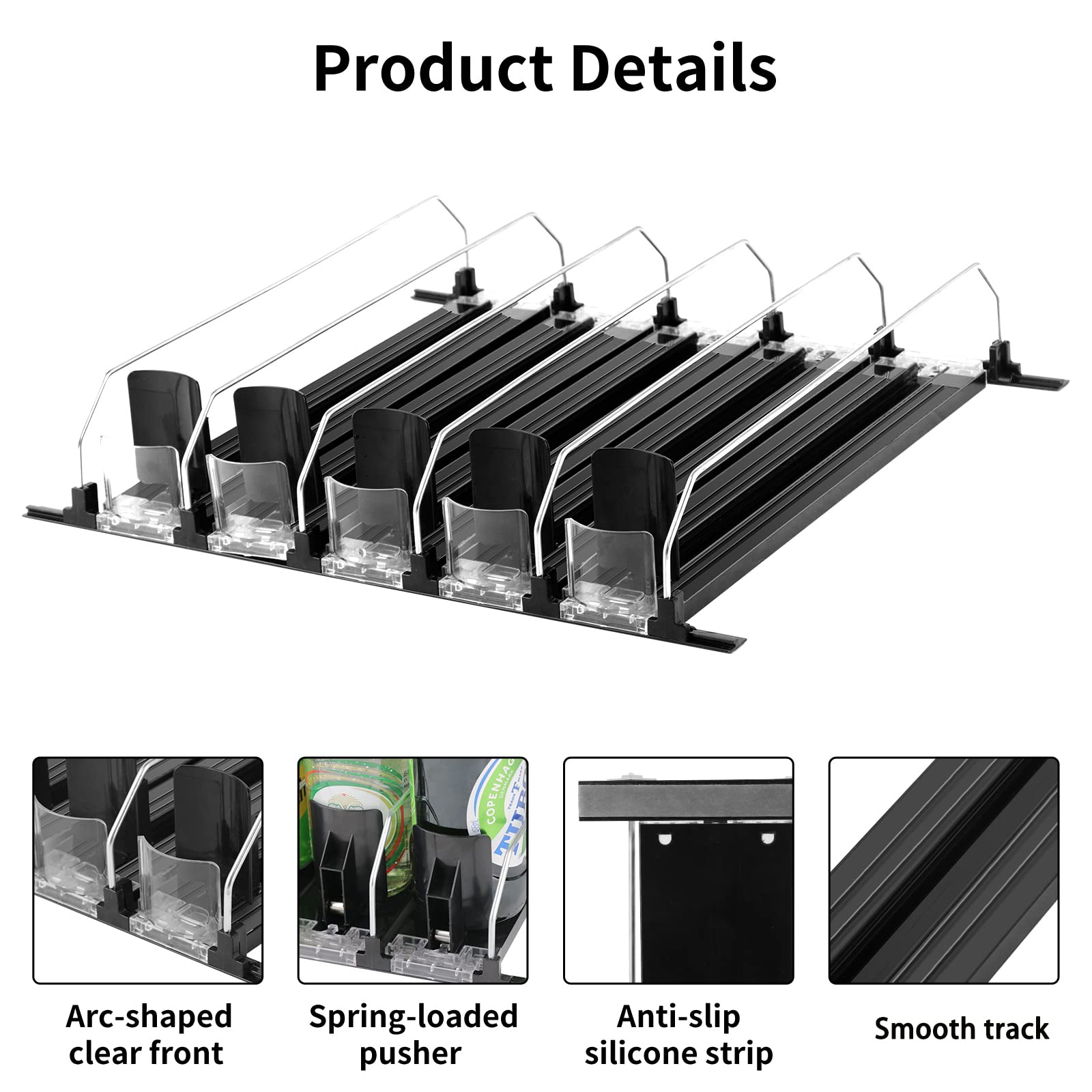 Drink Organizer for Fridge, Self-Pushing Soda Can Dispensers, Width Adjustable, 12oz 16oz 20oz Refrigerator Drink Organizer for Fridge-Holds up to 20 Cans (5 Row,12.2 Inch)