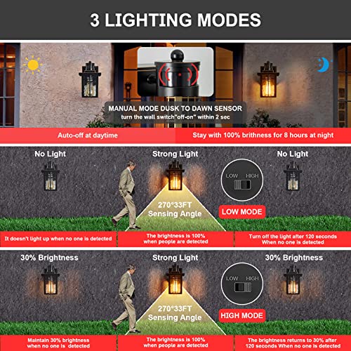 Myhaptim Porch Lights with GFCI Outlet,Dusk to Dawn Motion Sensor Outdoor Lights,3 Lighting Modes Black Front Door Lights,Waterproof Outside Wall sconces for House Patio Garage