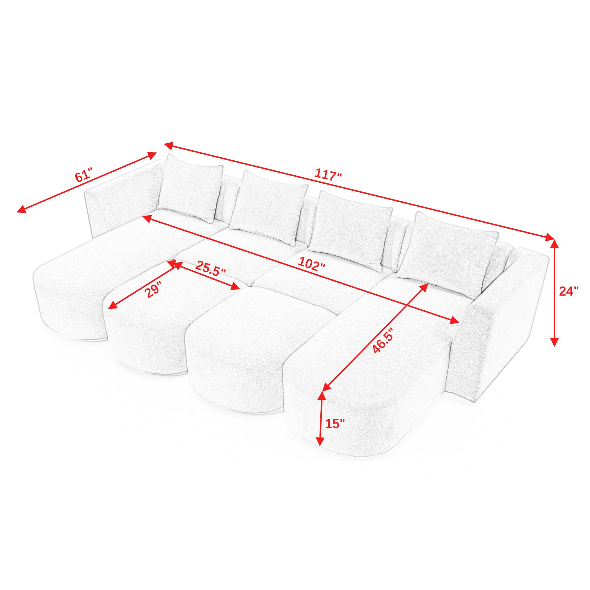 Free Combination Upholstered Reversible Modular Sectional Sofa,Rearrangeable U-Shaped Corner Cloud Deep Sleeper Sofá Bed with 2 Single Seats, Chaises and Ottomans for Living Room Office Furniture Set