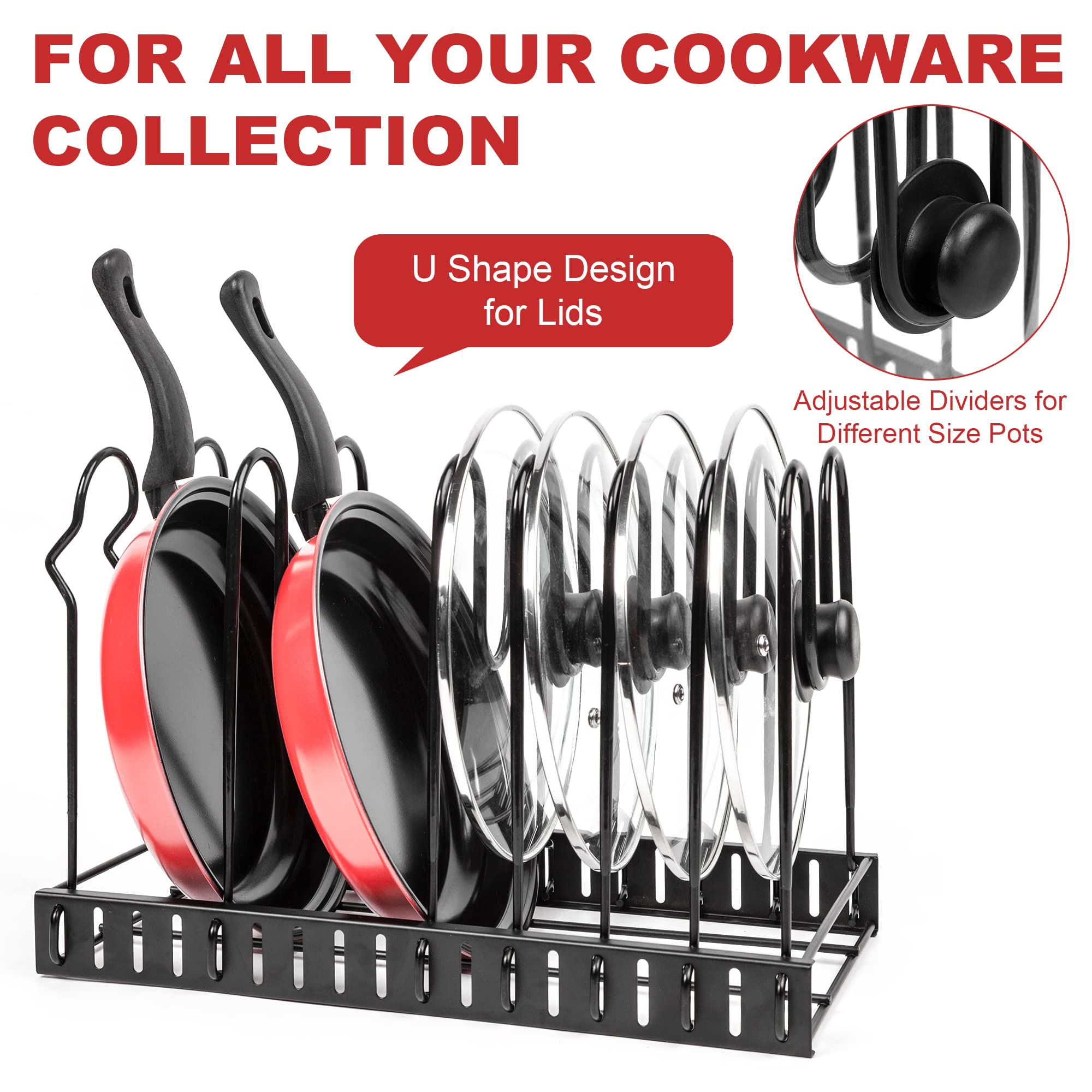 The Fine Living Co. 8 Tier, 3 DIY Methods Pots and Pans Metal Organizer for Cabinet, Pot Storage Organizer Rack, Pan Pot Rack for Kitchen Cabinet Organizer and Storage (Black)