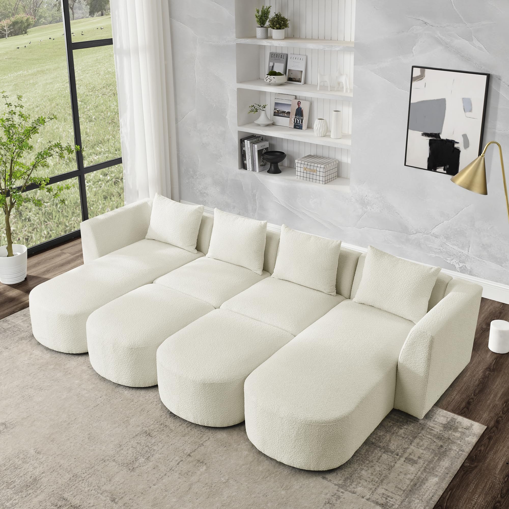 Free Combination Upholstered Reversible Modular Sectional Sofa,Rearrangeable U-Shaped Corner Cloud Deep Sleeper Sofá Bed with 2 Single Seats, Chaises and Ottomans for Living Room Office Furniture Set