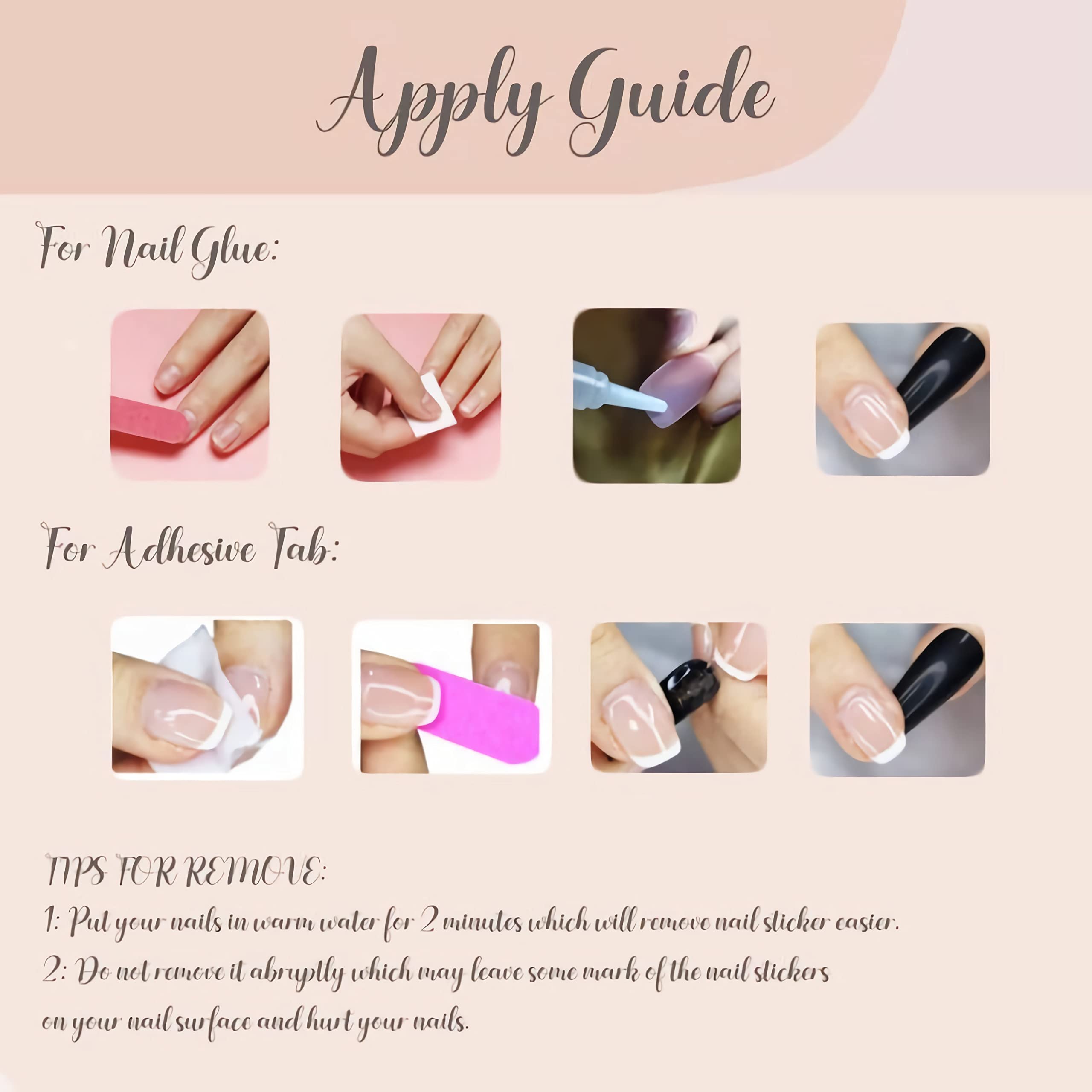 BABALAL Square Press on Nails Long Fake Nails Blue French Tip Glue on Nails Glitter Shiny Heart Design Acrylic Nails 24Pcs Squoval Manicure Artificial False Nails for Women and Girls