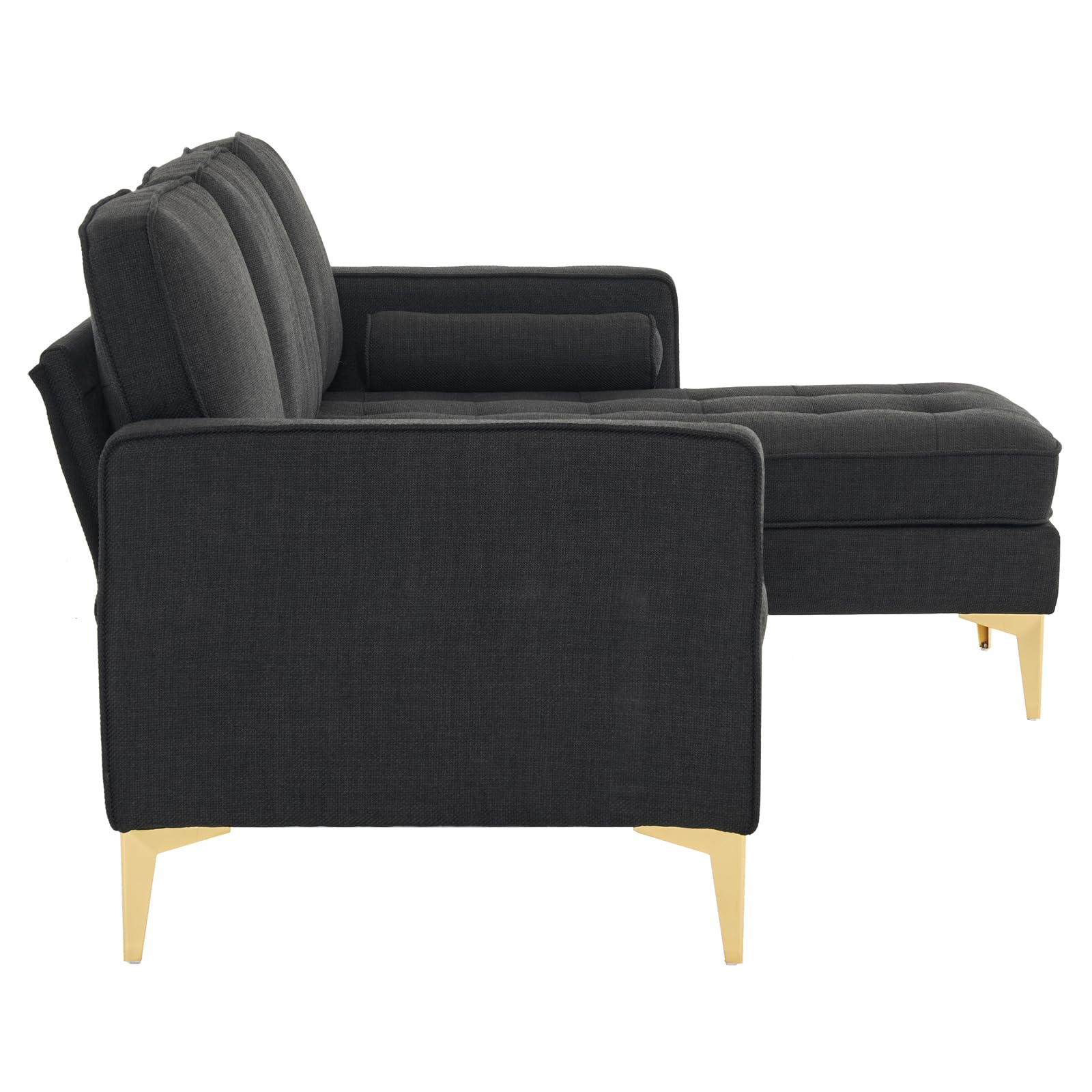 Karl home L-Shape Sectional Sofa Linen Fabric Sofa Couch Living Room Futon Couch with Reversible Chaise, Lattice Decored Seat Cushion, Black