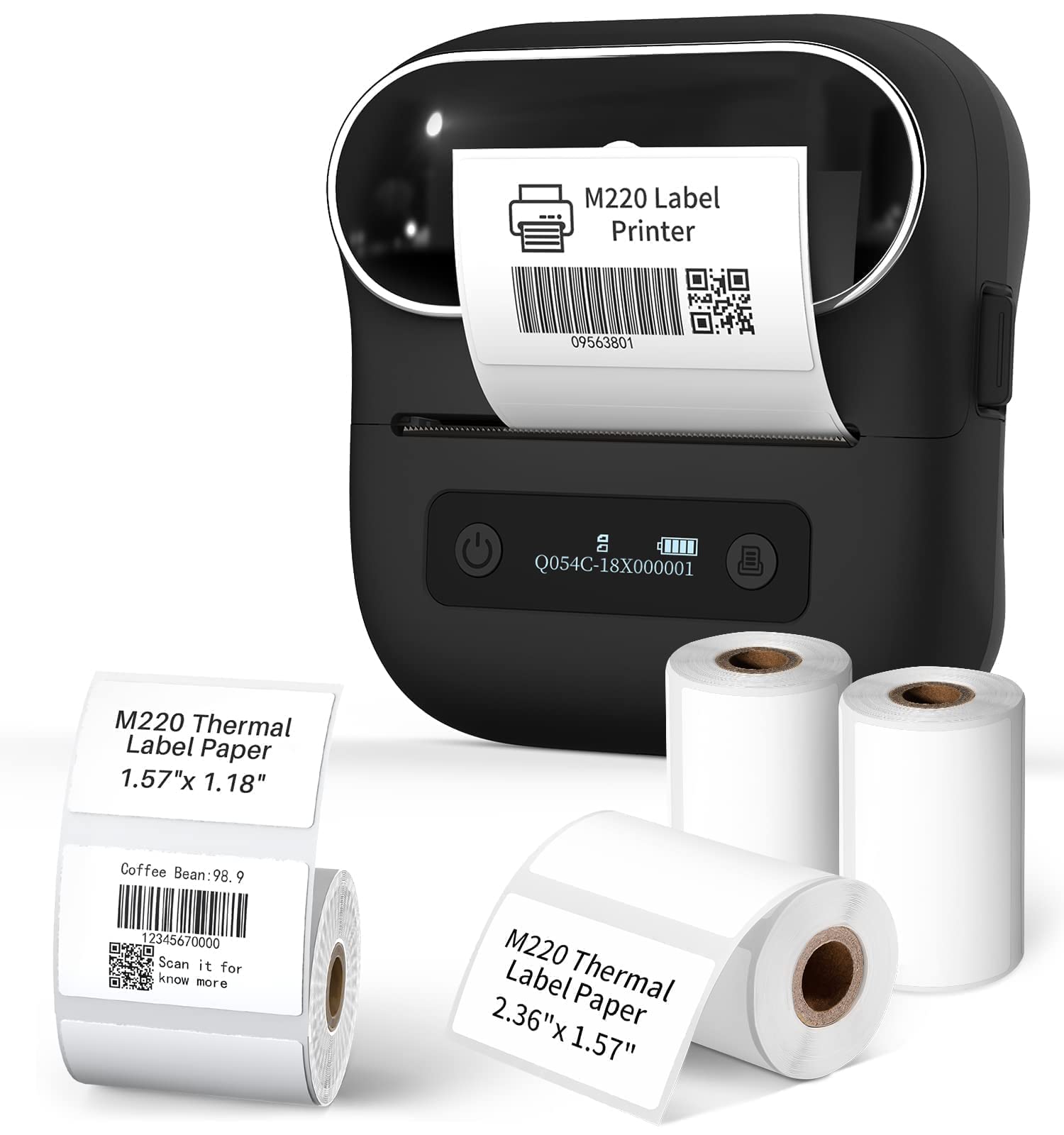Phomemo M220 Label Maker - 3.14 Inch Barcode Printer - Portable Bluetooth Thermal Label Sticker Maker Machine for Mailing, Jars, Qr Code, Address, Compatible with iOS, Android,with 4 Rolls Labels