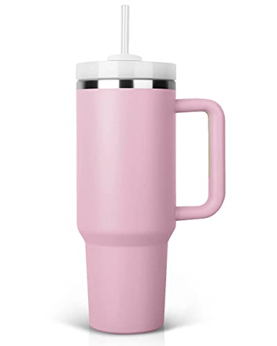 METRICCHIMP 40 oz Tumbler With Handle and Straw Lid Insulated Reusable Stainless Steel Water Bottle Travel Mug Iced Coffee Cup Travel Mug for Hot and Cold Beverages
