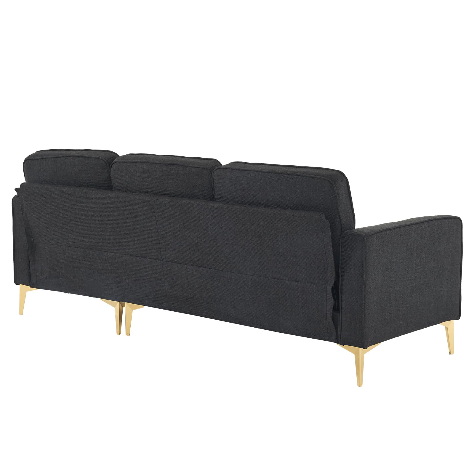 Karl home L-Shape Sectional Sofa Linen Fabric Sofa Couch Living Room Futon Couch with Reversible Chaise, Lattice Decored Seat Cushion, Black