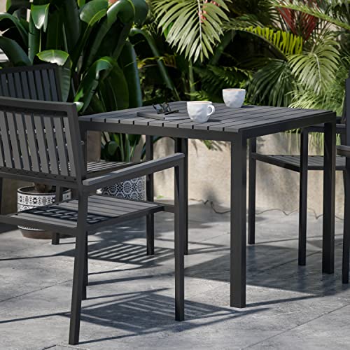 Flash Furniture Harris Commercial Set 4 Metal Chairs Backs and Seats-Square Table with Poly Resin Top, 5 Piece, Black