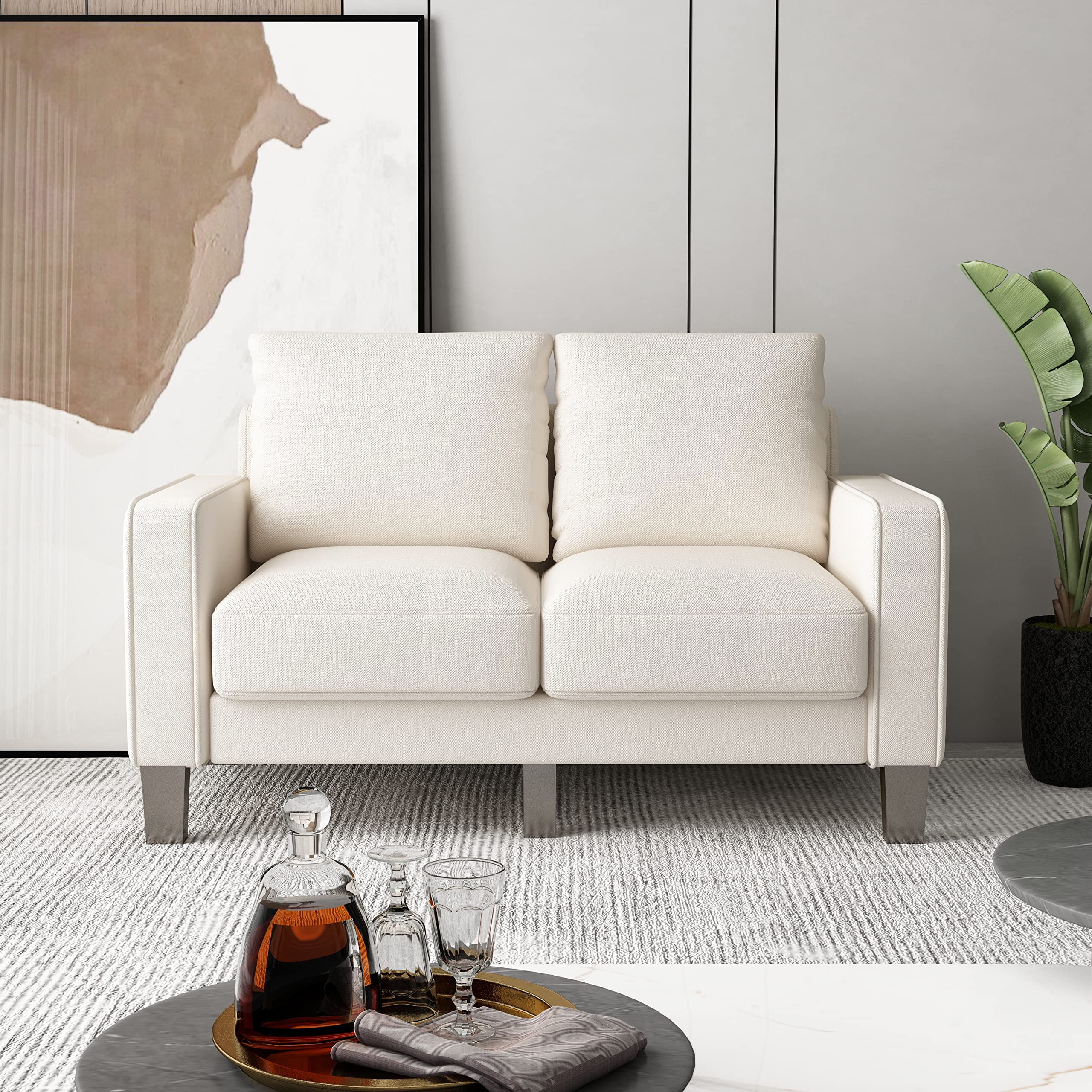 Myshle 2+3 Sectional Sofa with Storage, Sleeper Couch Chaise with Square Arm, Upgraded Modern Upholstered Sofa with Seat Cushion Beige